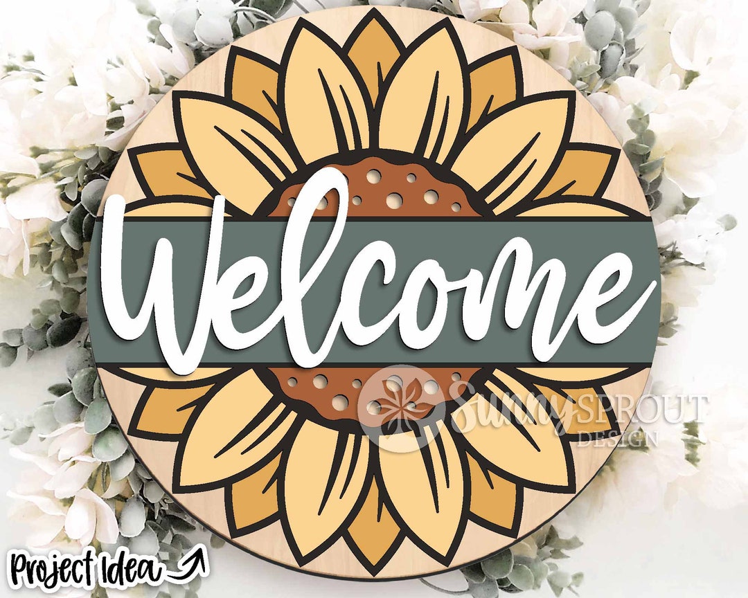 Welcome Split Sunflower Sign, Digital Download, Round Door Hanger Svg ...