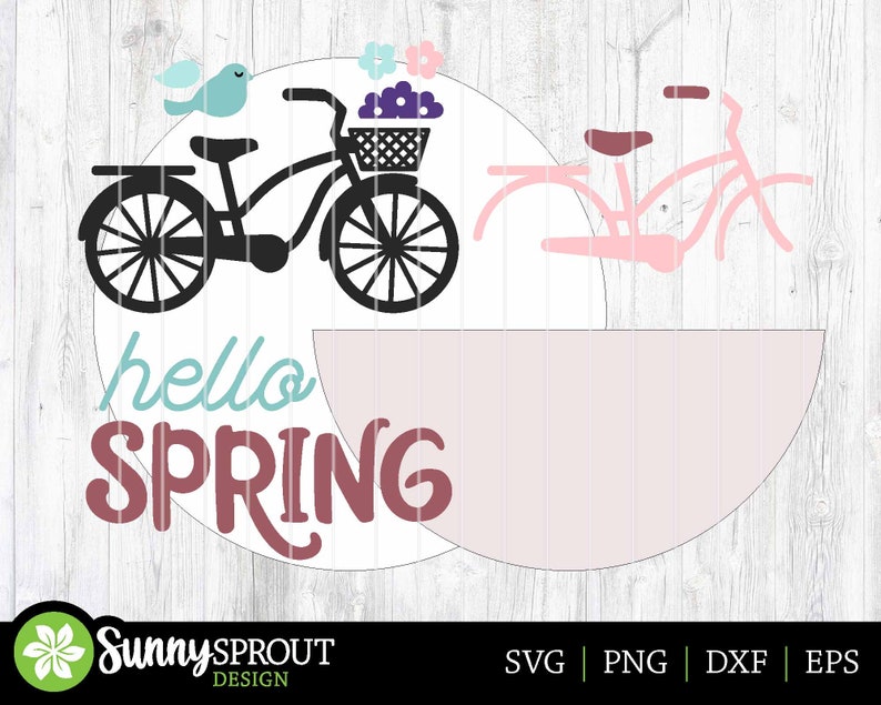 Hello Spring Bicycle Sign, Round Door Hanger Svg, Glowforge Laser Cut ...