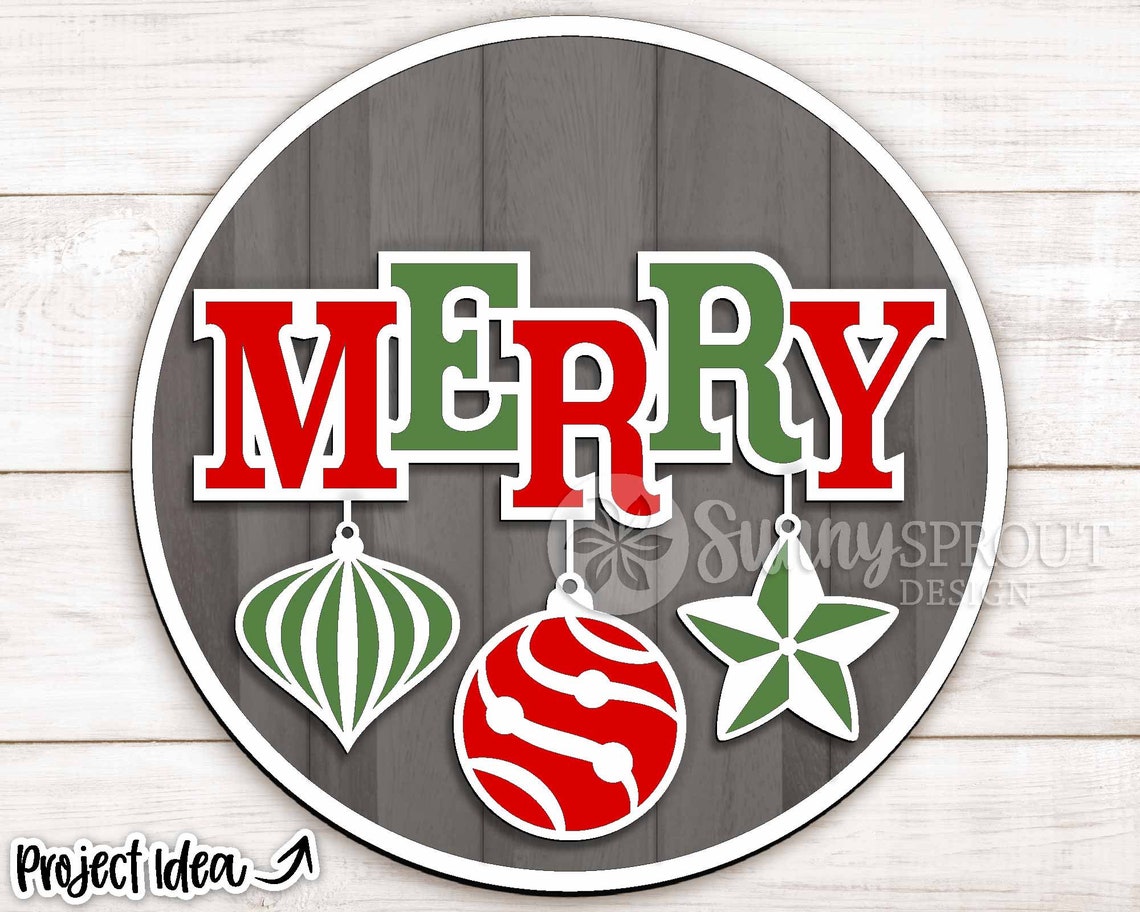 Merry Ornament Sign DIGITAL Download Round Door Hanger File - Etsy
