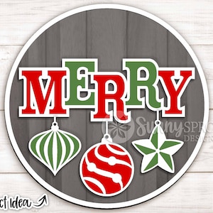 Merry Ornament Sign, Round Door Hanger File, Christmas Decor, Glowforge ...