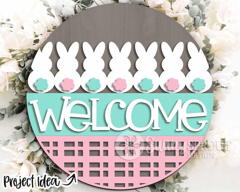 Welcome Bunny Tail Sign Digital Download Round Door Hanger - Etsy
