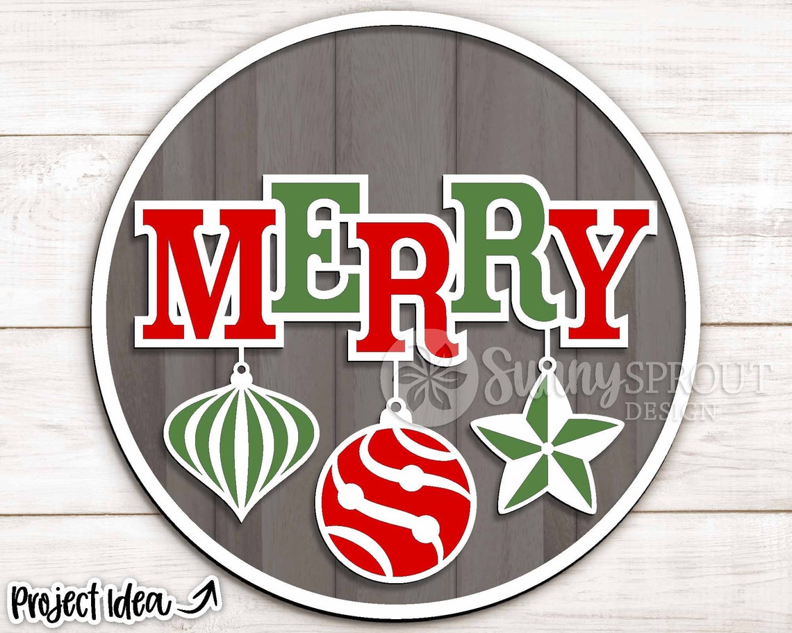 Merry Ornament Sign DIGITAL Download Round Door Hanger File - Etsy