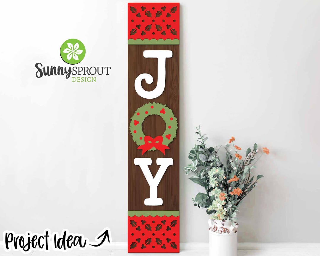 Joy Wreath Vertical Porch Leaner, DIGITAL Download, Glowforge Laser ...