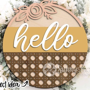 Hello Rattan Pattern Sign, Digital Download, Round Door Hanger Svg ...
