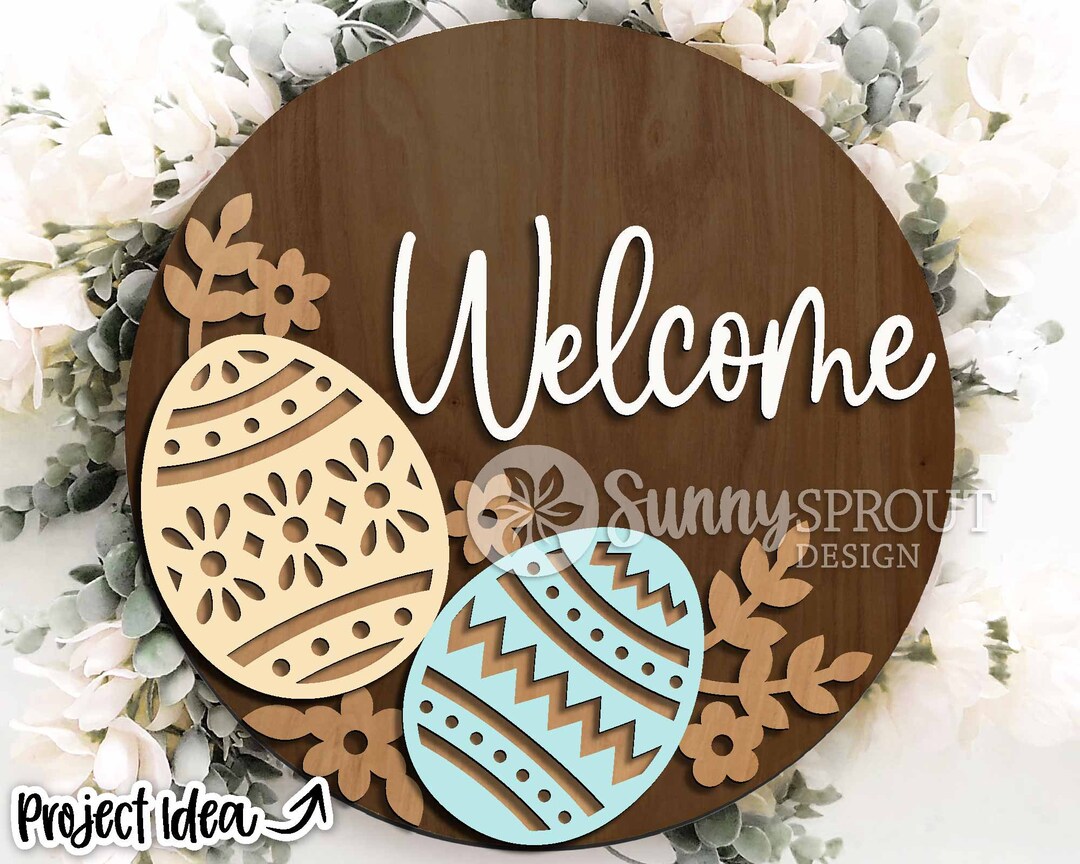 Welcome Floral Easter Eggs Sign, Digital Download, Round Door Hanger ...