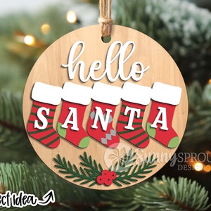 Hello Santa Stockings Sign, DIGITAL Download, Round Door Hanger Svg ...
