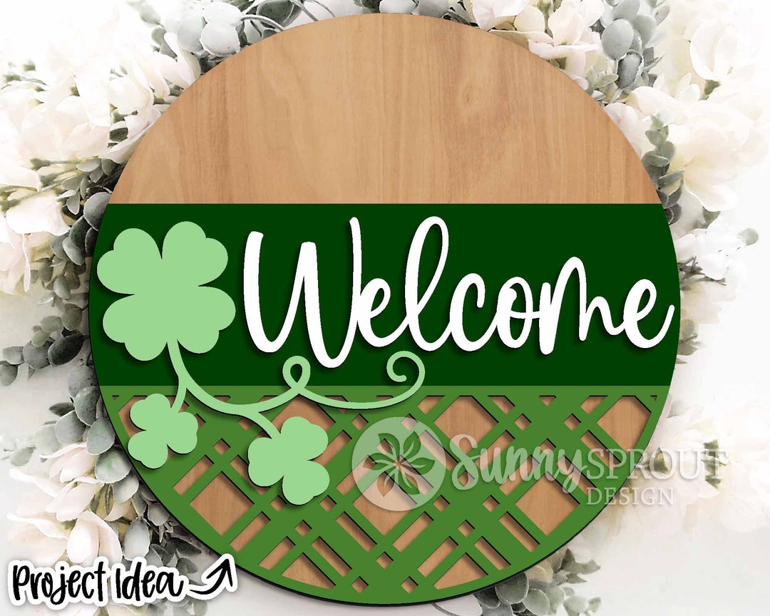 Welcome Lucky Clover Sign, Digital Download, Round Door Hanger Svg ...