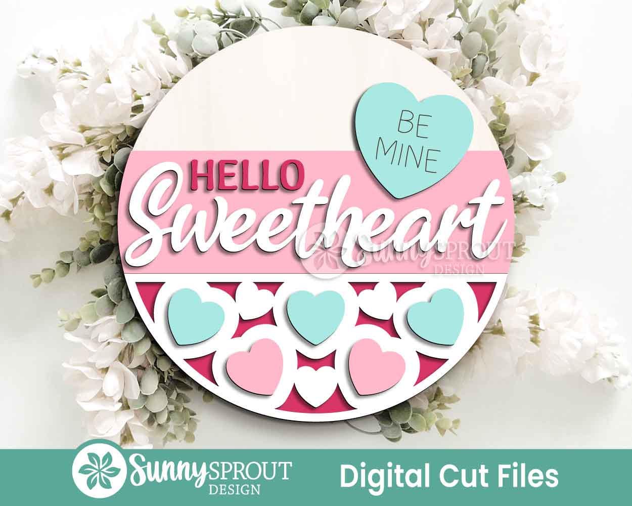 Hello Sweetheart Conversation Hearts Sign, Digital Download, Round Door ...
