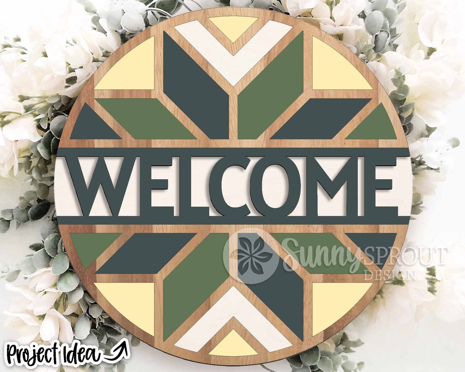 Barn Quilt Welcome Sign, Digital Download, Round Door Hanger Svg ...