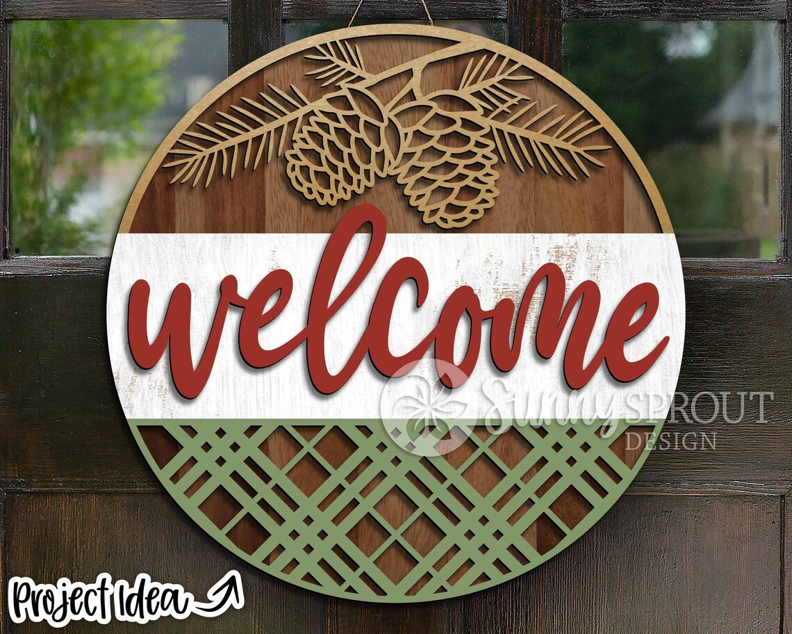 Welcome Pine Cone Sign DIGITAL Download Round Door Hanger - Etsy