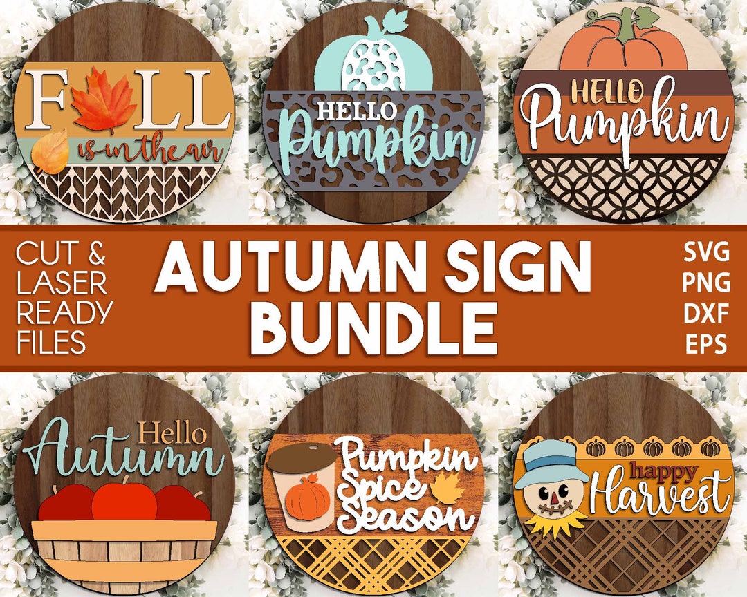 Autumn Laser Sign Bundle, Digital Download, Round Door Hanger ...