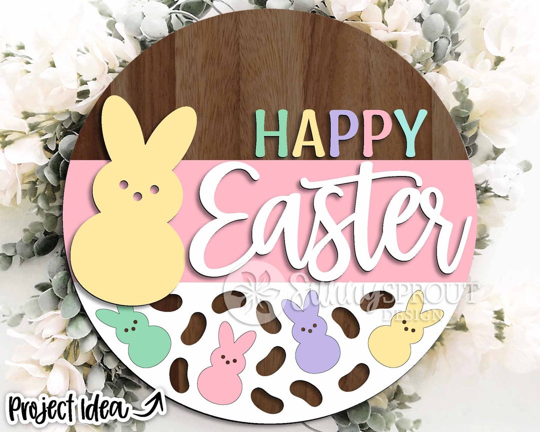 Happy Easter Bunny Jelly Bean Sign, Digital Download, Round Door Hanger ...