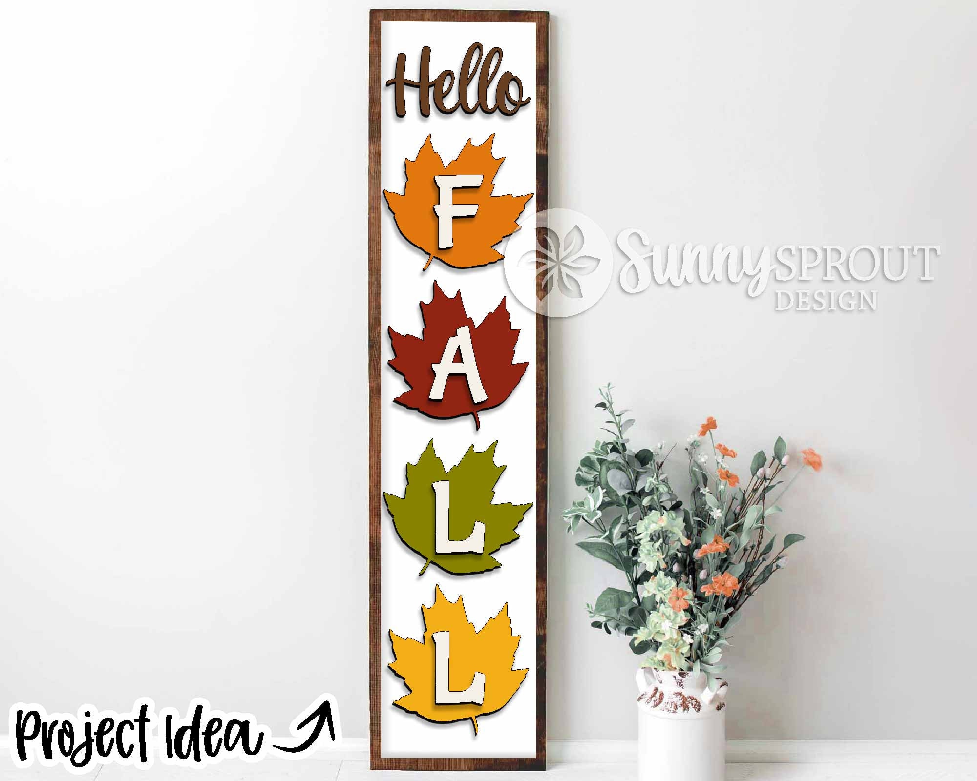 Hello Fall Leaves Vertical Sign, Digital Download, SVG Laser Cut File ...