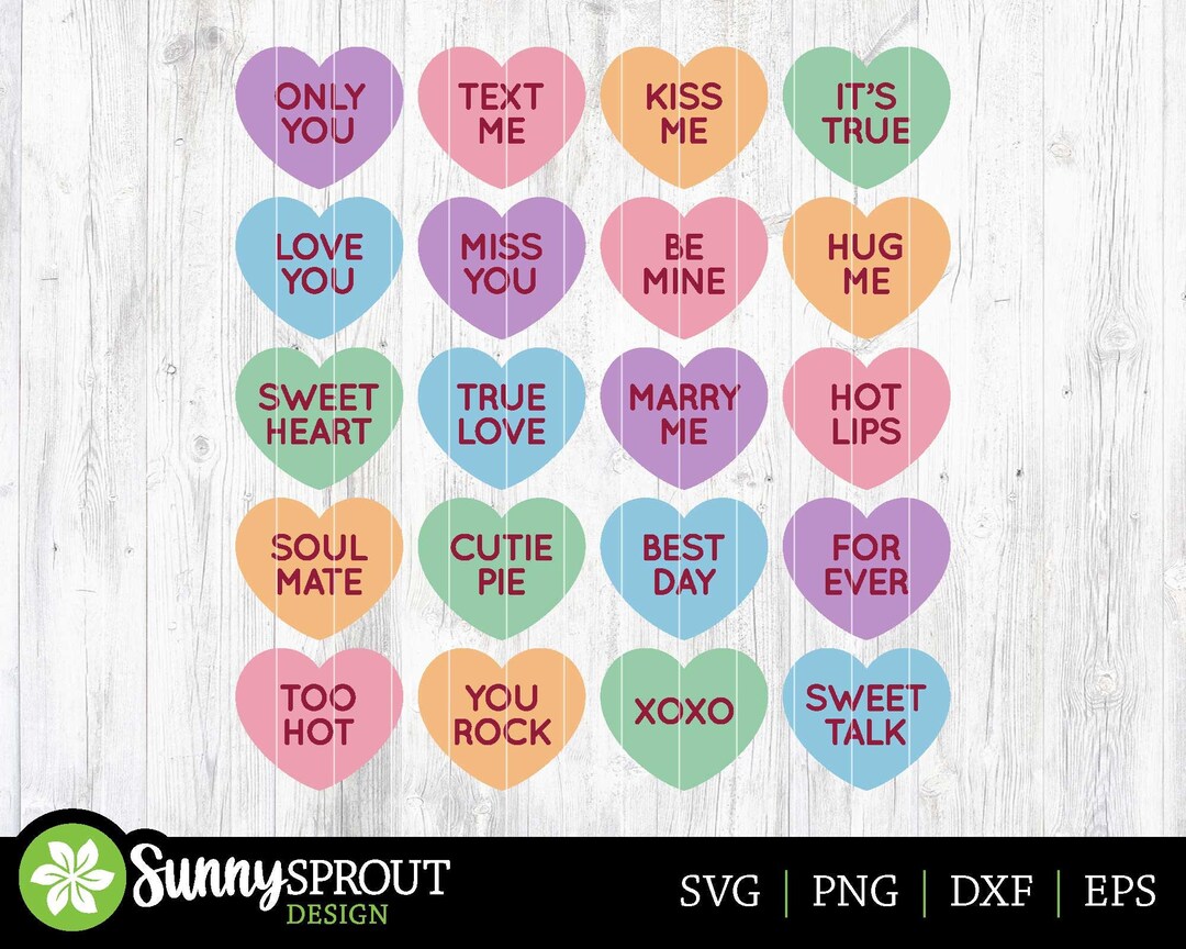 Conversation Hearts Digital Download Print File, Cricut, Silhouette Cut ...