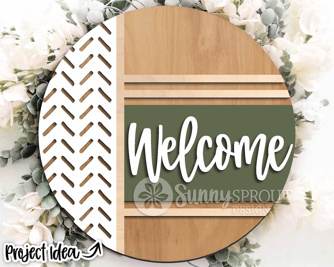 Welcome Vertical Pattern Sign, Digital Download, Round Door Hanger Svg ...