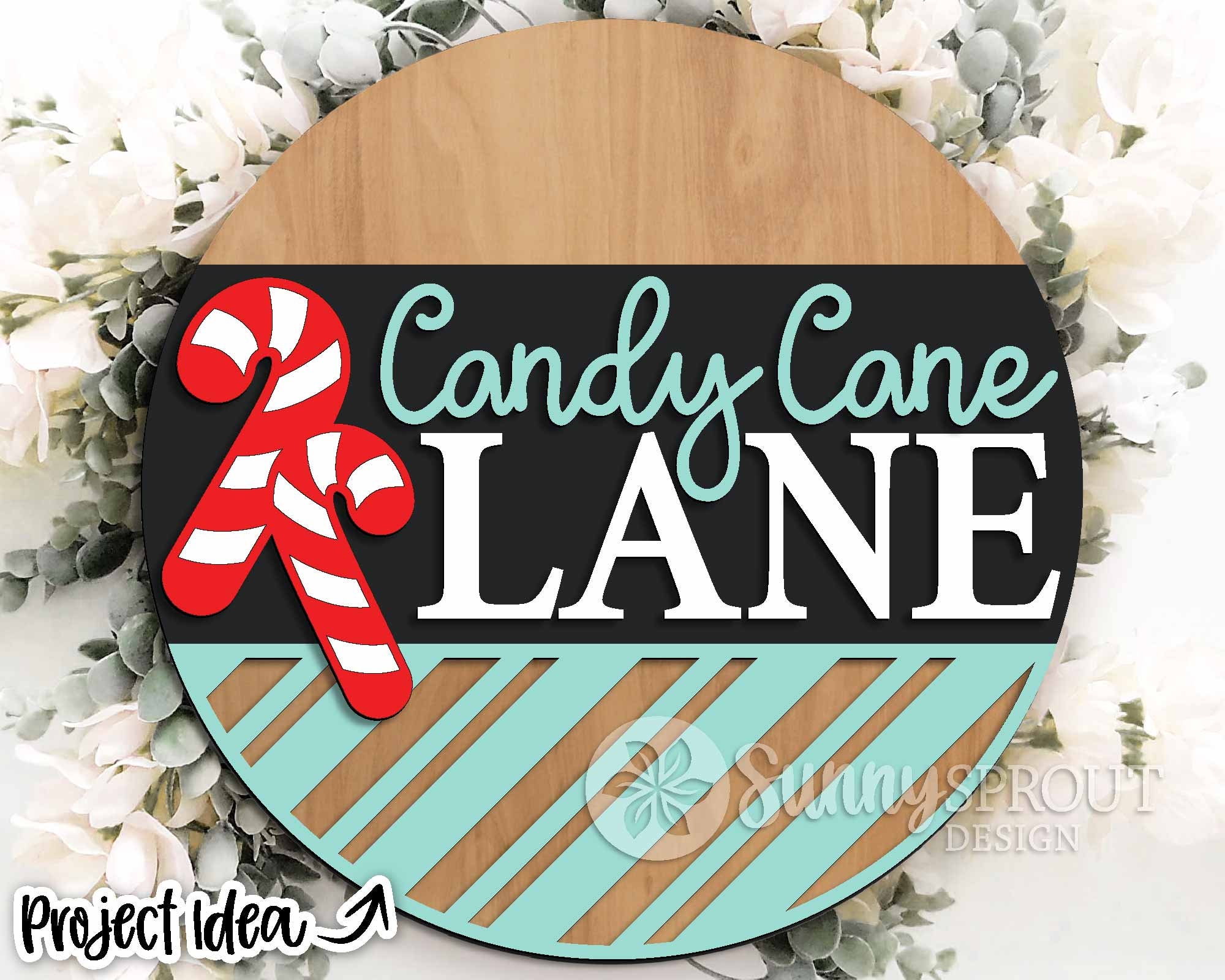 Candy Cane Lane Sign, Round Door Hanger Svg, Glowforge Laser File ...