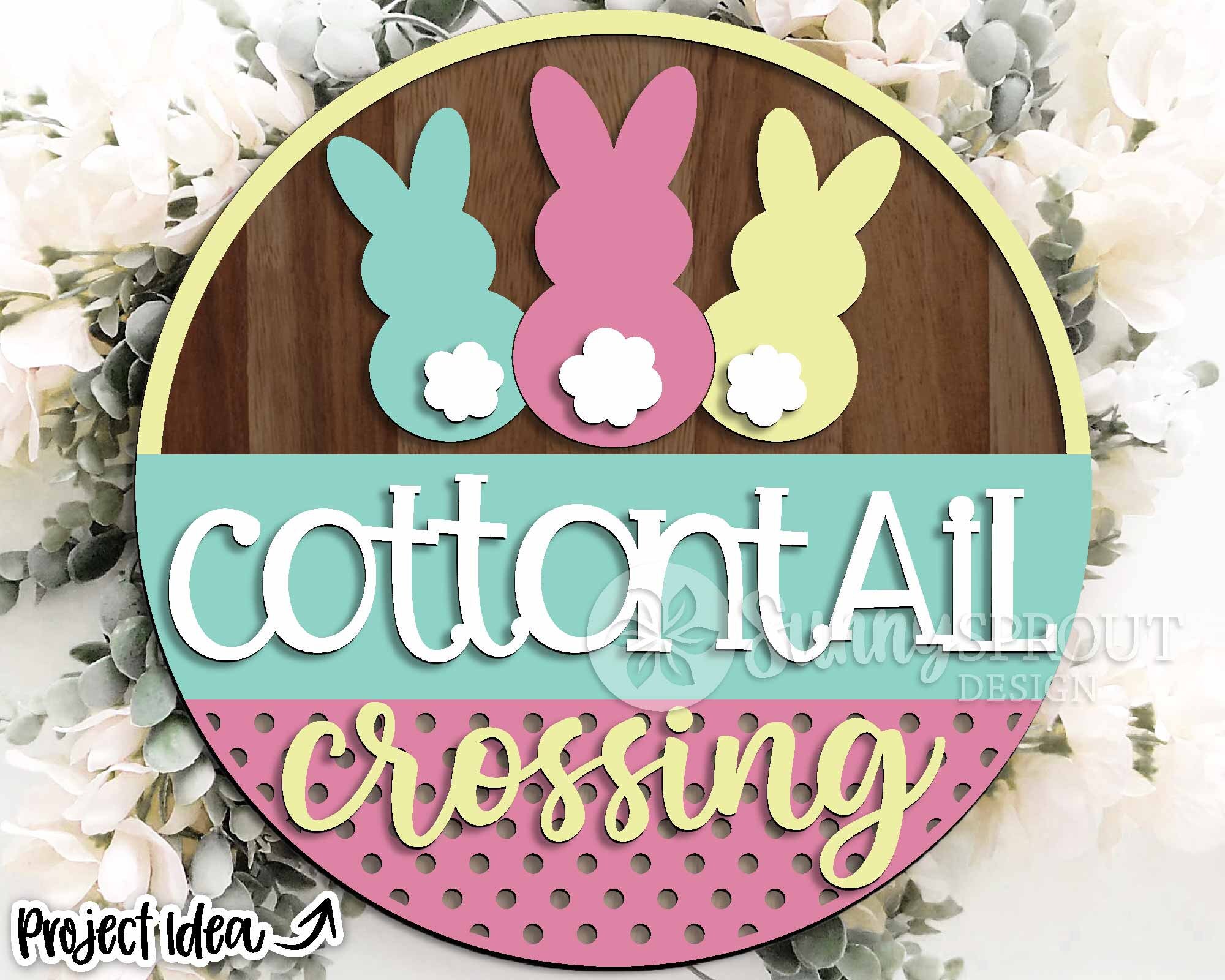 Cottontail Crossing Bunny Sign, Round Door Hanger Svg, Glowforge Laser ...