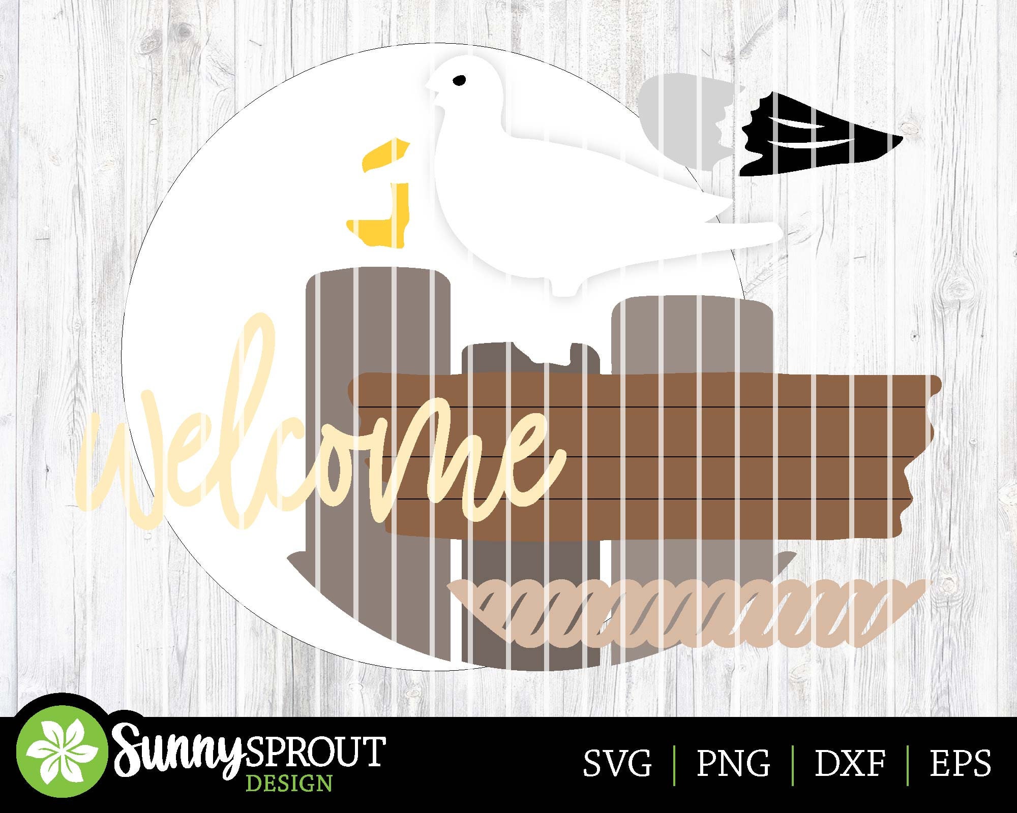 Welcome Seagull Driftwood Sign, Digital Download, Round Door Hanger SVG ...