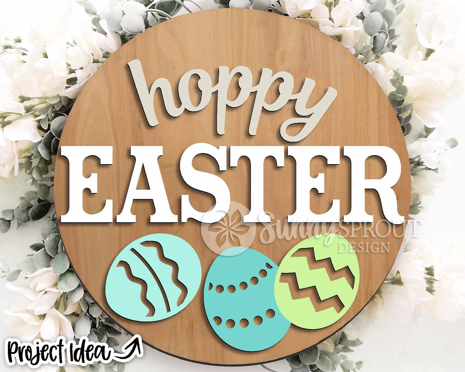 Hoppy Easter Eggs Sign, Digital Download, Round Door Hanger, Glowforge ...