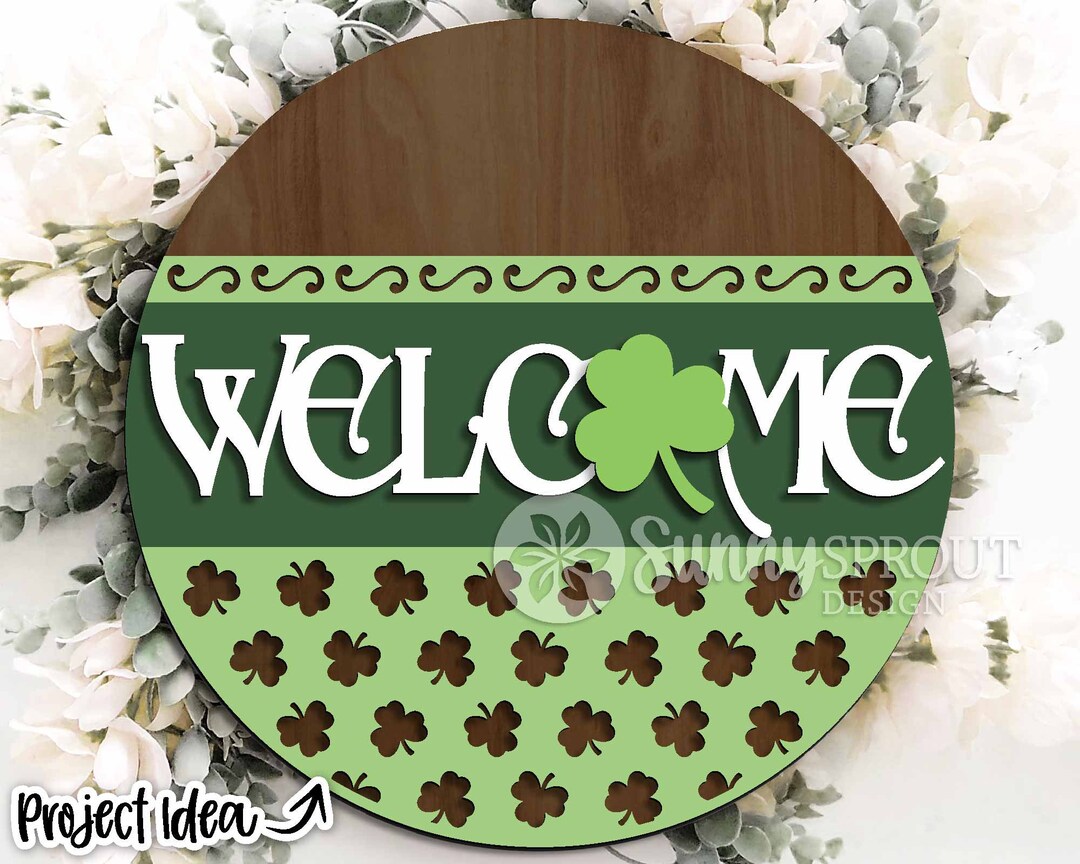 Welcome Clover Pattern Sign, Digital Download, Round Door Hanger Svg ...
