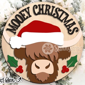 Mooey Christmas Highland Cow Sign, DIGITAL Download, Round Door Hanger ...