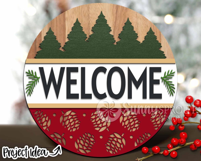 Welcome Pine Cone Sign DIGITAL Download Round Door Hanger - Etsy