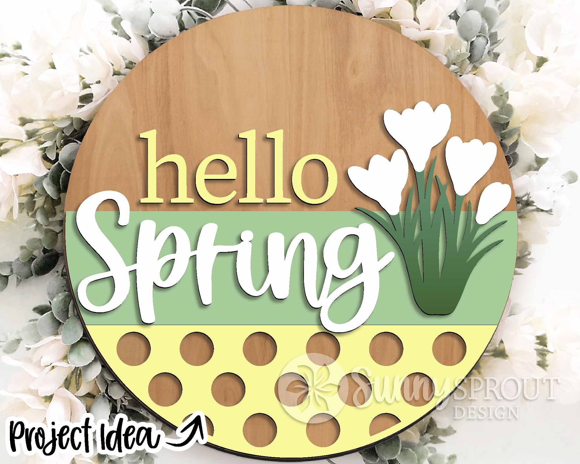 Hello Spring Crocus Sign, DIGITAL Download, Round Door Hanger Svg ...