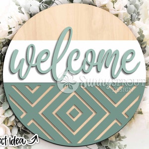 Welcome Geometric Diamond Sign, Digital Download, Round Door Hanger Svg ...
