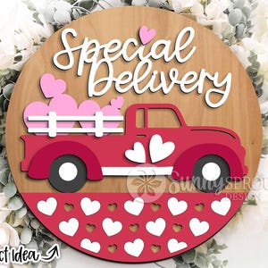 Special Delivery Heart Truck Sign, Digital Download, Round Door Hanger ...