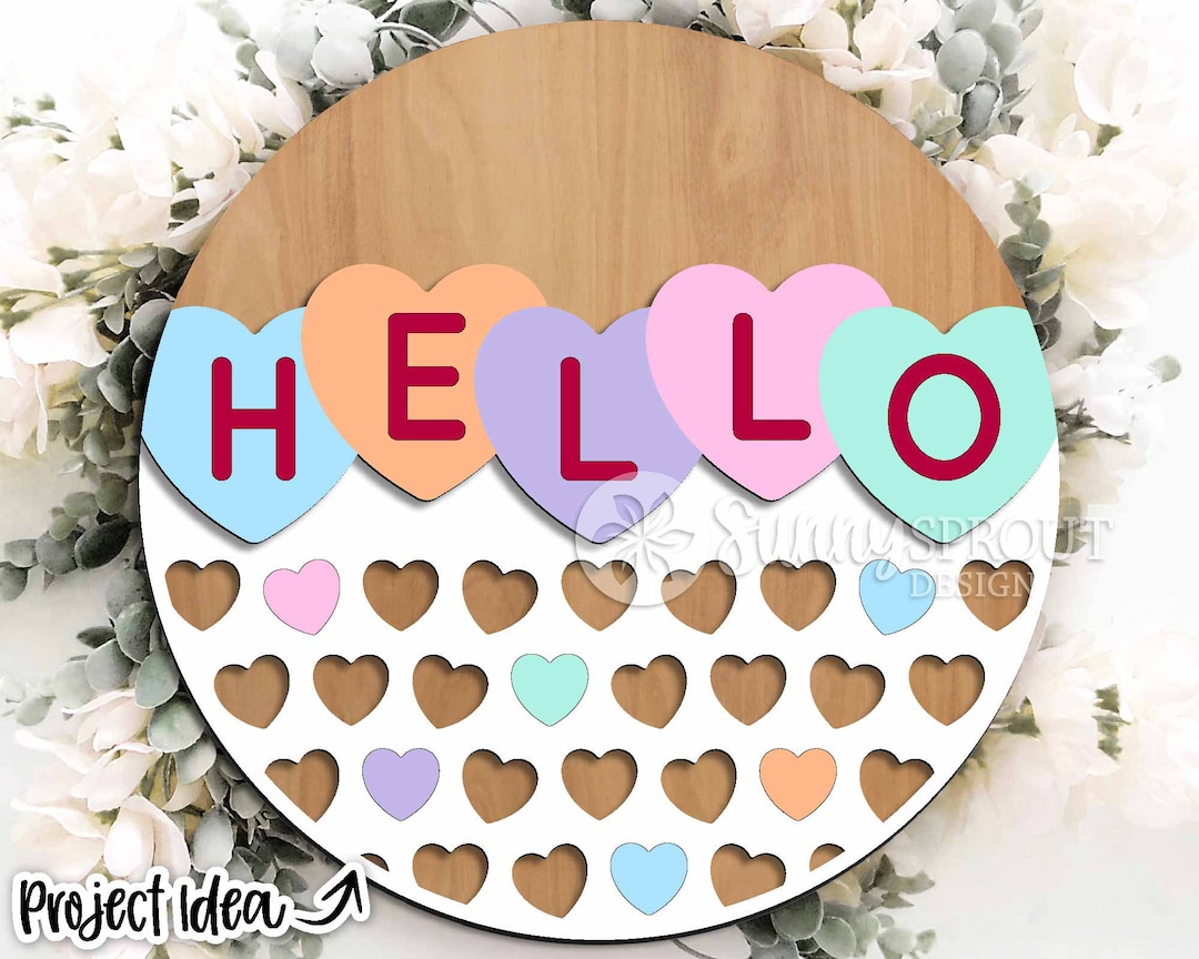 Hello Conversation Hearts Sign, Digital Download, Round Door Hanger Svg ...