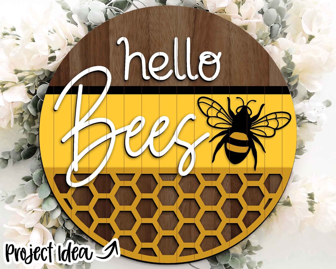 Hello Bees Svg Digital Download Round Door Hanger Svg | Etsy