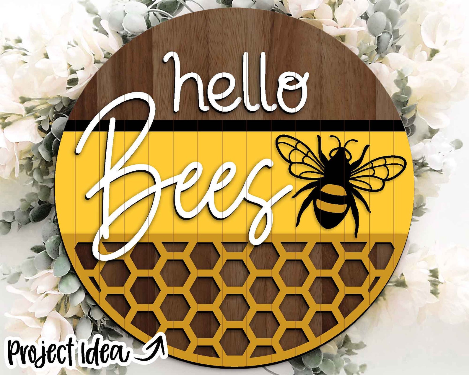Hello Bees Svg Digital Download Round Door Hanger Svg | Etsy