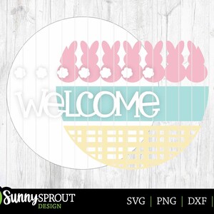 Welcome Bunny Tail Sign, Round Door Hanger Svg, Glowforge Laser File ...