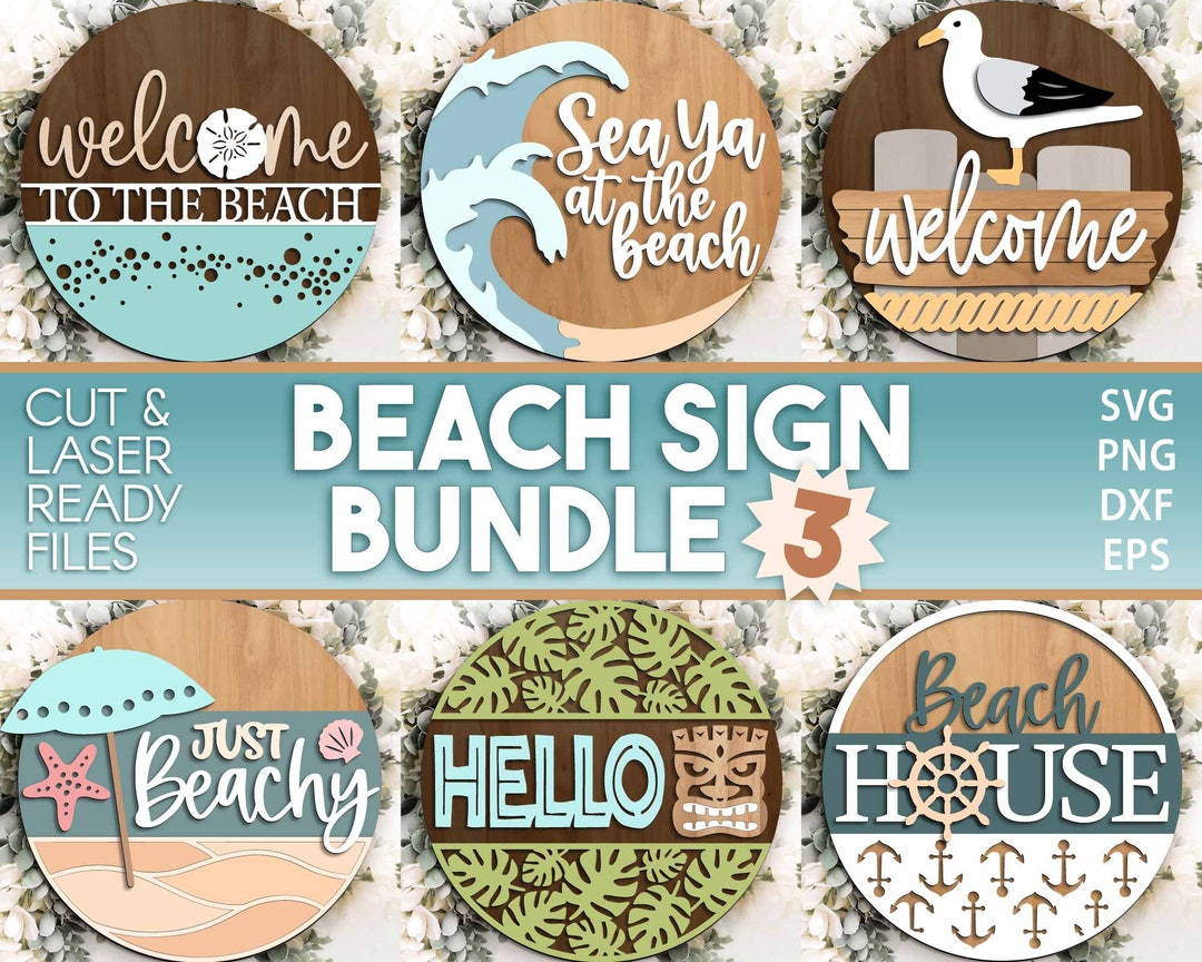 Beach Theme Sign Bundle 3, Digital Download, Round Door Hanger Svg ...