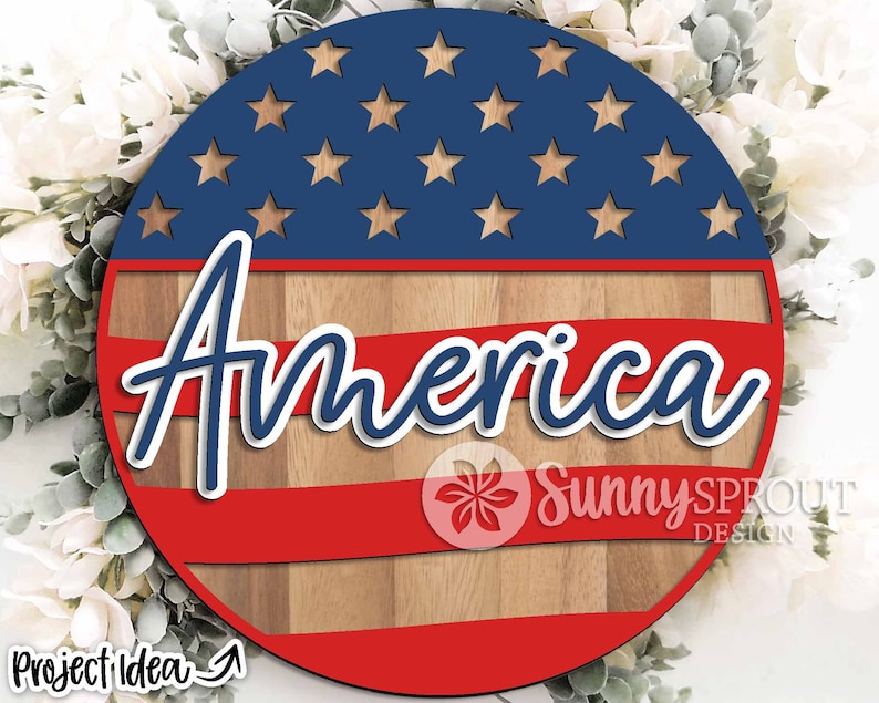 America Flag Round Sign Round Door Hanger Svg Glowforge - Etsy