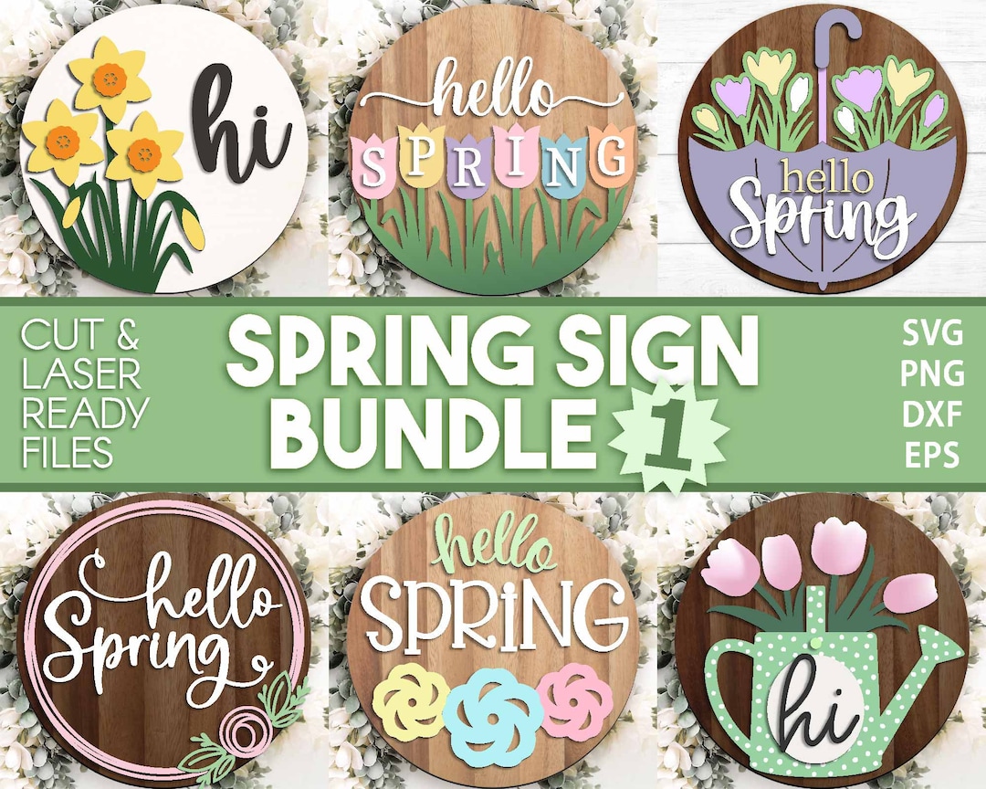 Spring Sign Bundle 1, DIGITAL Download, Round Door Hanger Svg ...