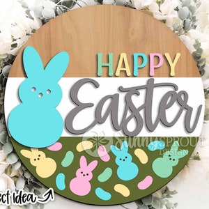 Happy Easter Bunny Jelly Bean Sign, Digital Download, Round Door Hanger ...