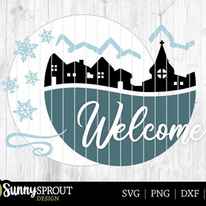 Welcome Winter Village Sign, DIGITAL Download, Round Door Hanger Svg ...
