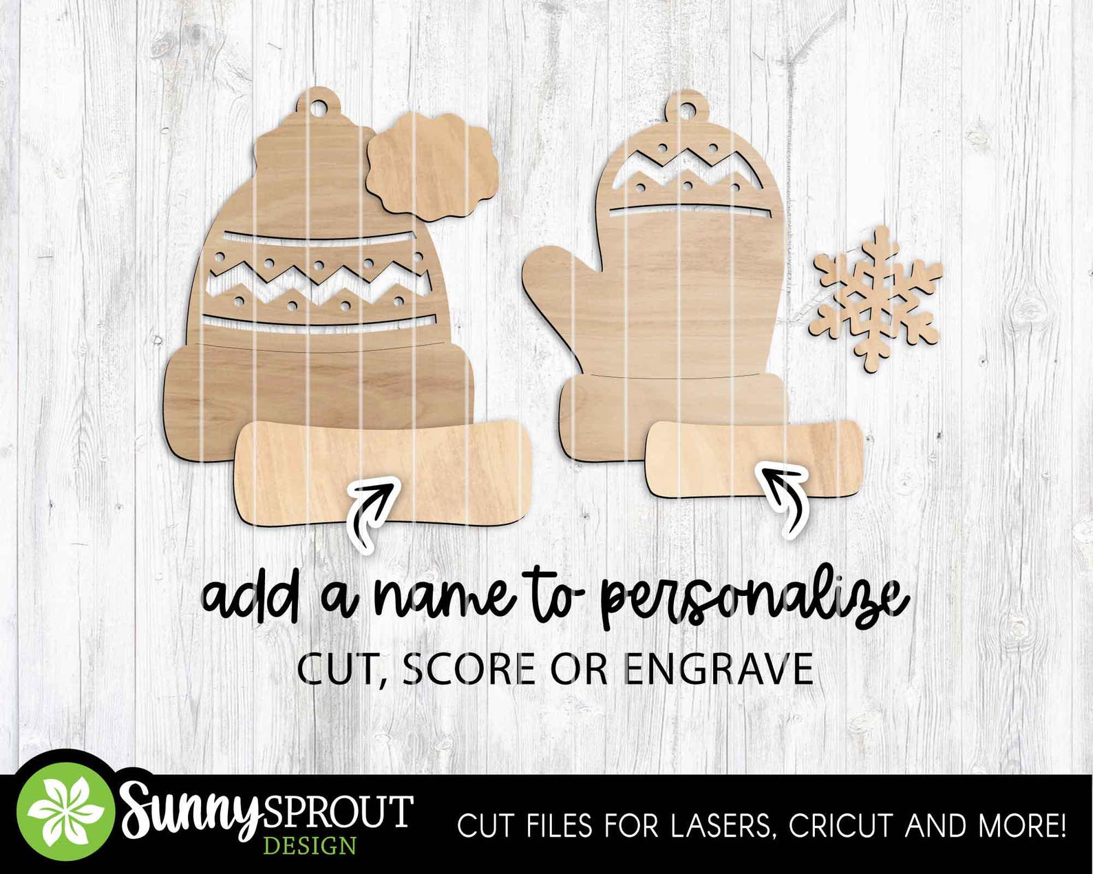 Winter Hat Mitten Ornaments, Digital Download, SVG Laser Cut File ...
