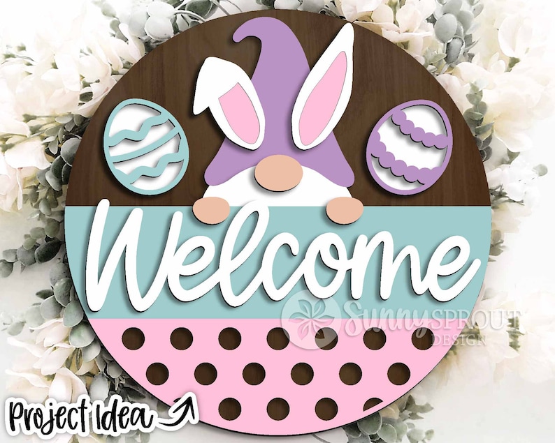 Bunny Gnome Welcome Sign Digital Download Round Door Hanger - Etsy