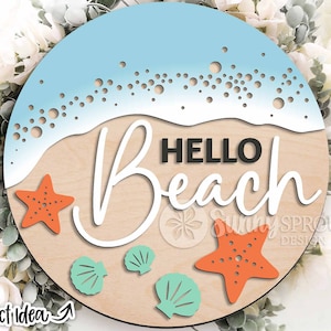 Hello Beach Shoreline Sign, Digital Download, Round Door Hanger Svg ...
