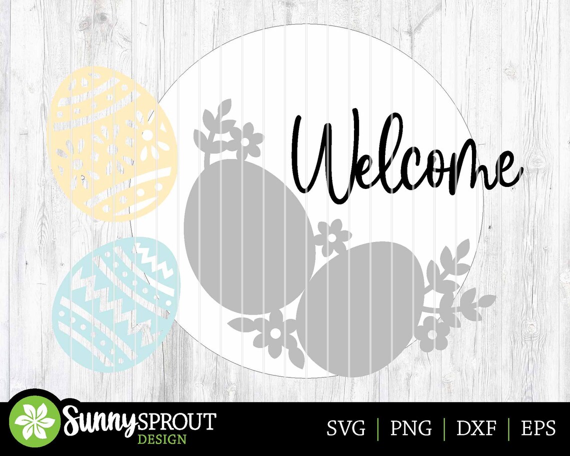 Welcome Floral Easter Eggs Sign, Digital Download, Round Door Hanger ...