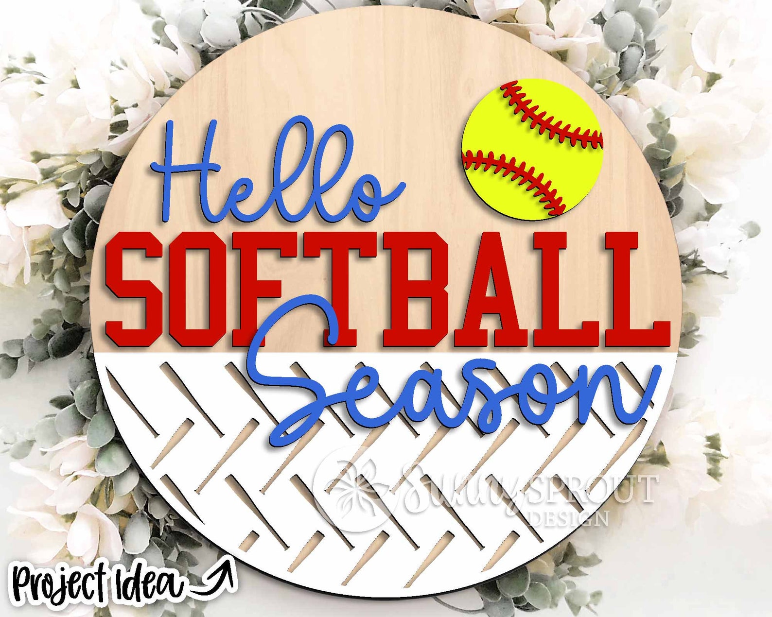 Hello Softball Season Sign, Digital Download, Round Door Hanger SVG ...