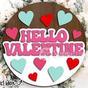 Hello Valentine Retro Heart Sign, Digital Download, Round Door Hanger ...