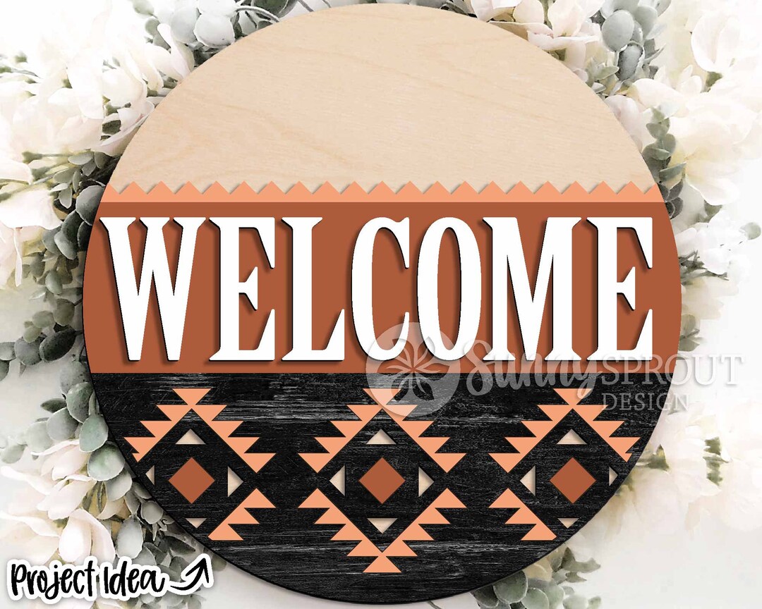 Welcome Southwest Pattern Sign, Digital Download, Round Door Hanger Svg ...
