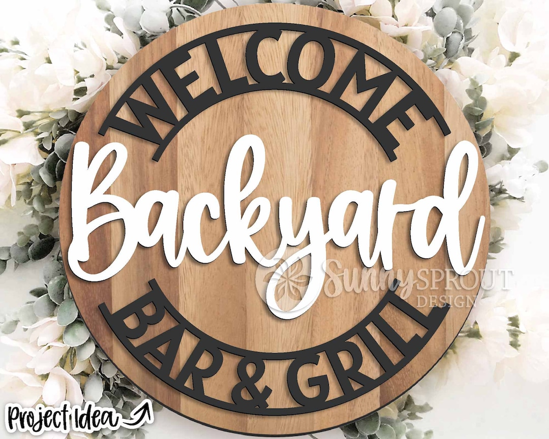 Welcome Backyard Bar & Grill Sign, Digital Download, Round Door Hanger ...