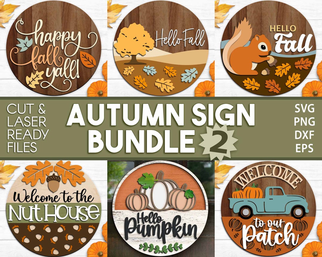 Autumn Laser Sign Bundle 2, Digital Download, Round Door Hanger Cut ...