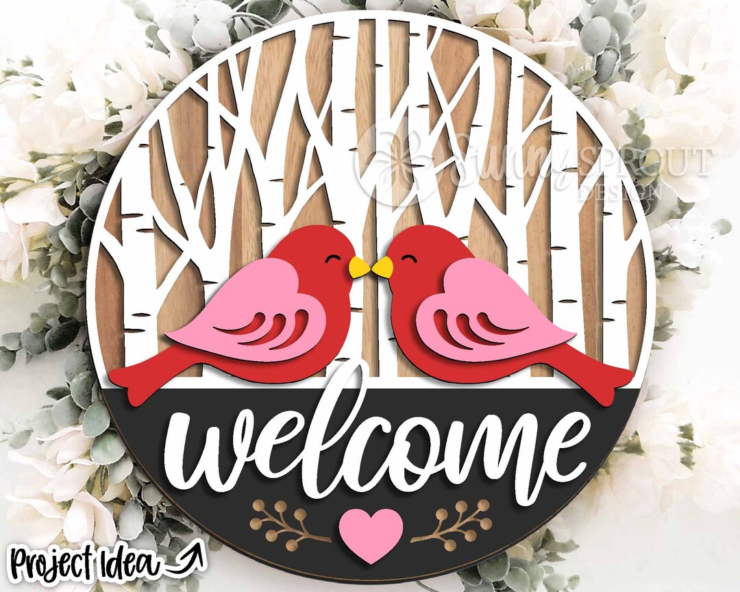 Welcome Love Birds Sign, Digital Download, Round Door Hanger Svg ...