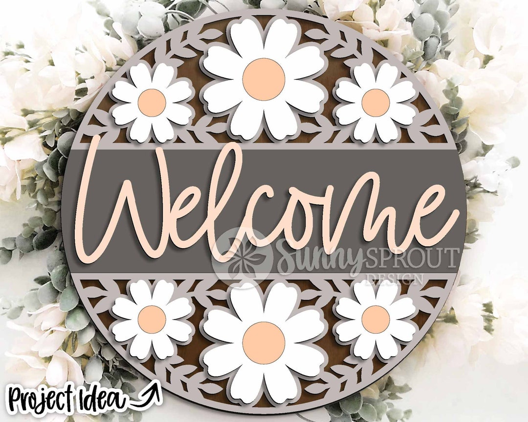 Welcome Flower Pattern Sign, Digital Download, Round Door Hanger Svg ...