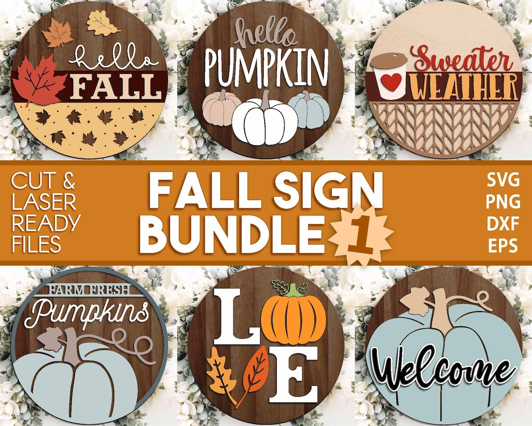 Fall Laser Sign Bundle, Round Door Hanger, Glowforge Laser File, Cricut ...